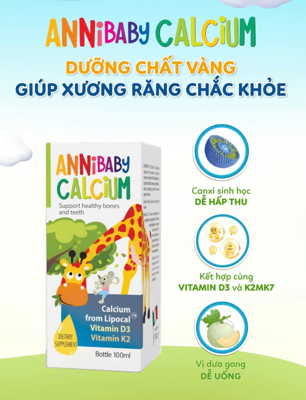 Bổ xung canxi hữu cơ ANNI BABY CALCIUM 100ml Trẻ từ 6 tháng